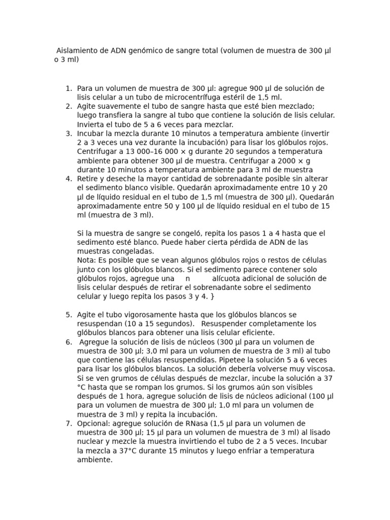 Aislamiento de ADN Genómico de Sangre Total | PDF | Sangre | Centrífugo