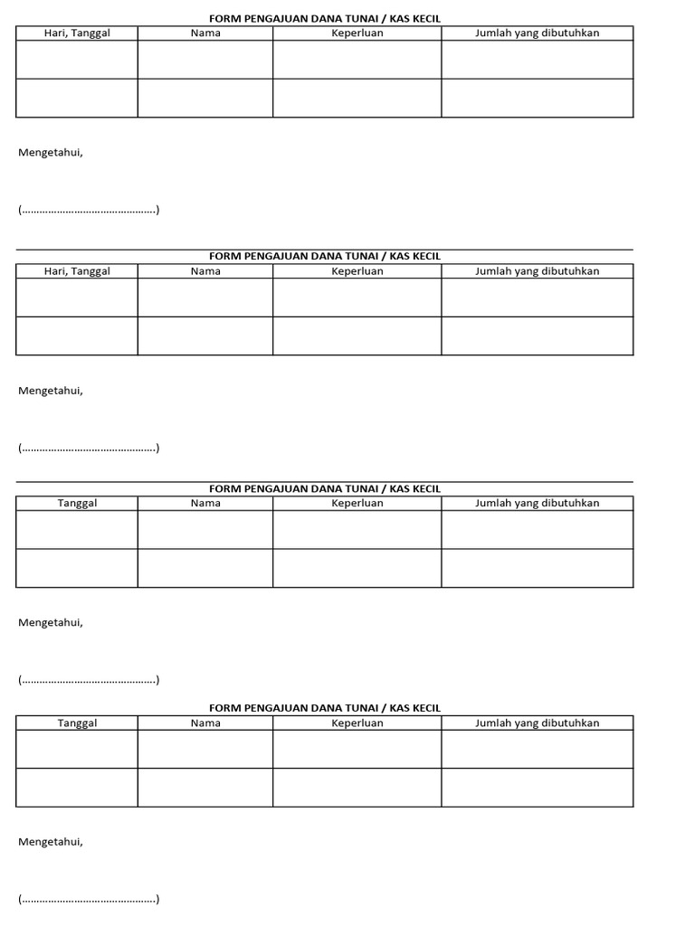 Form Pengajuan Dana Tunai Atau Kas Kecil | PDF