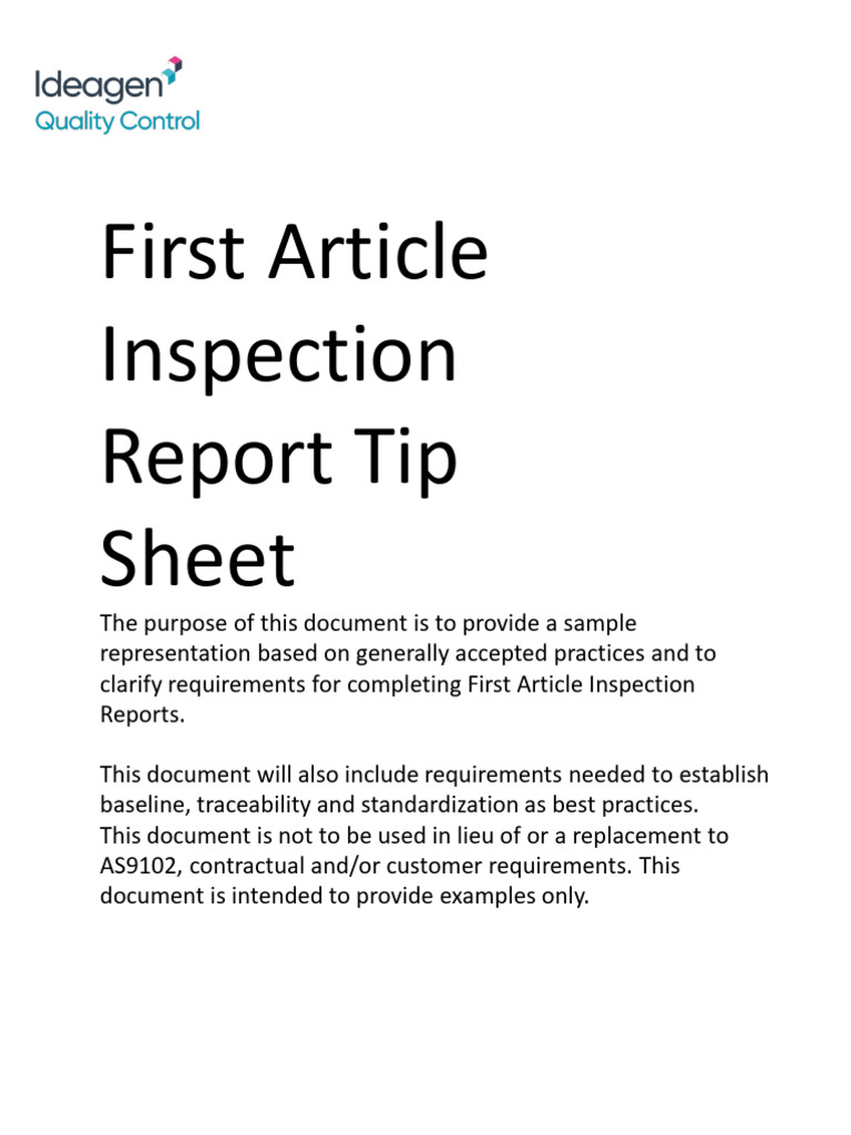 AS9102C First Article Inspection Guide | PDF | Specification (Technical ...