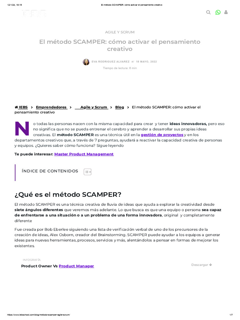 El Método SCAMPER - Cómo Activar El Pensamiento Creativo | PDF ...