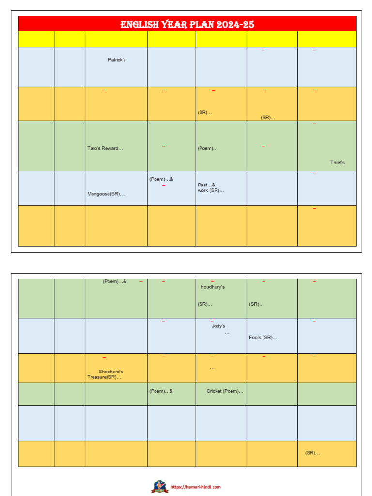 English Year Plan 2024 2025 | PDF