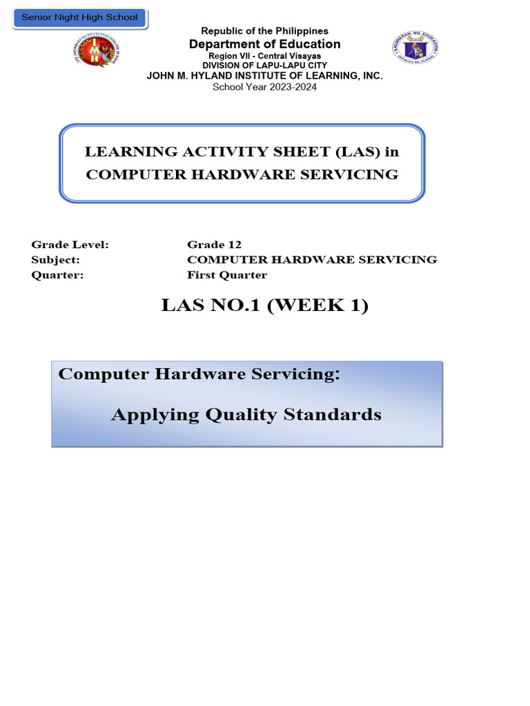 Computer (M1Q1) - APPLYING QUALITY STANDARDS (AQS) | PDF | Business