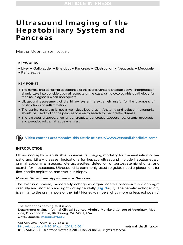 Ultrasound Imaging of The Hepatobiliary System and Pancreas. | PDF | Pancreas | Gallbladder