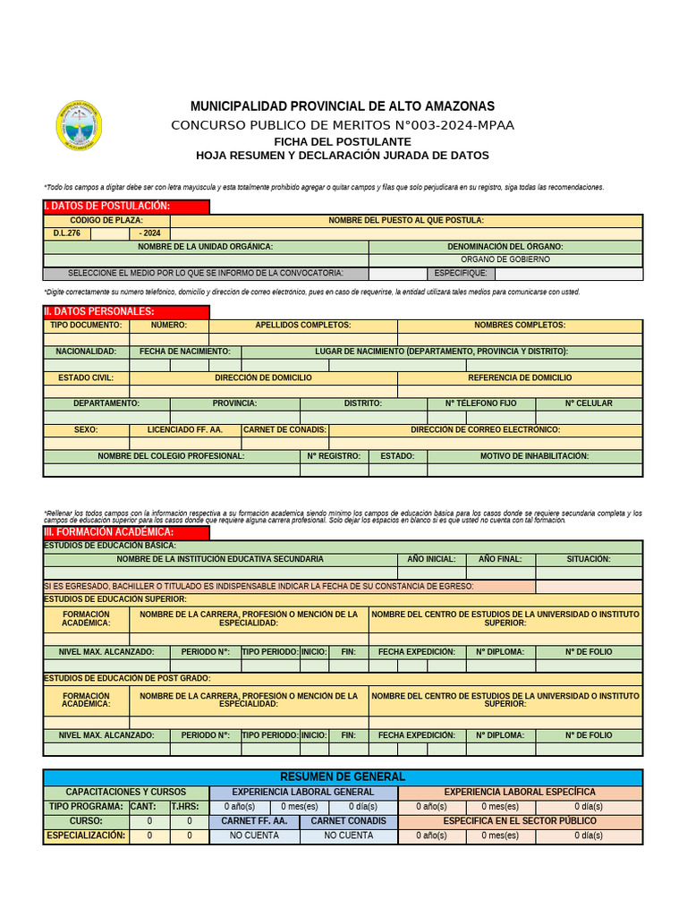 Ficha de Postulación MPAA 2024 | PDF