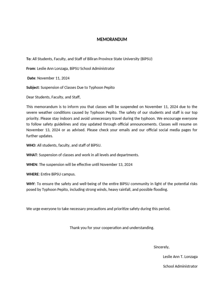 Memorandum Letter (Lislie Ann) | PDF