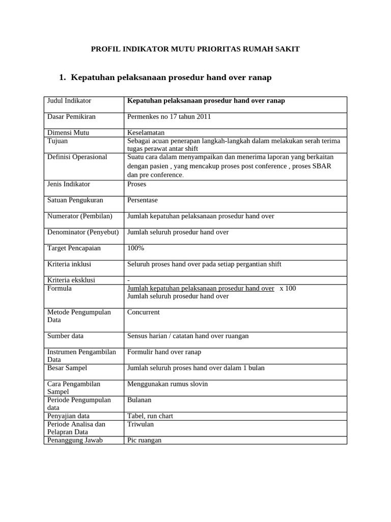 PROFIL INDIKATOR Hand over (1) | PDF