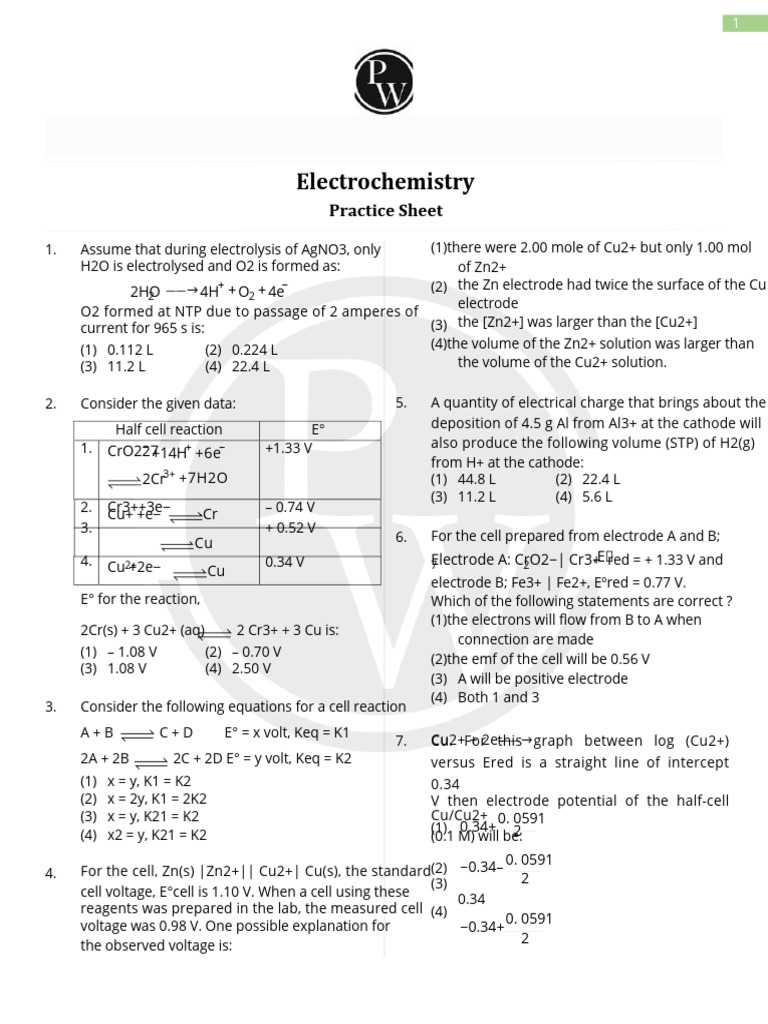 Practice sheet_Electrochemistry_Chemistry_Lakshya NEET (2024-25)_Question with Answer Key (1 ...
