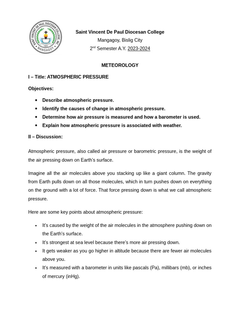 Atmospheric Pressure Explained | PDF | Atmospheric Pressure ...