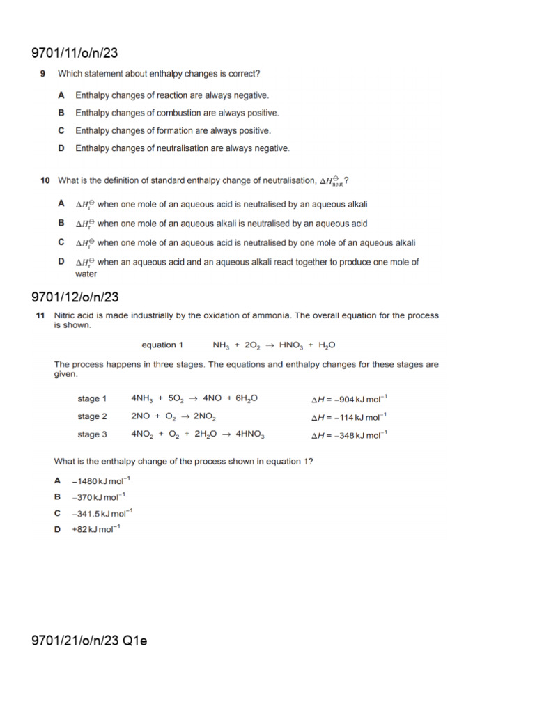 Enthalpy Change WSH 2021-2023 | PDF