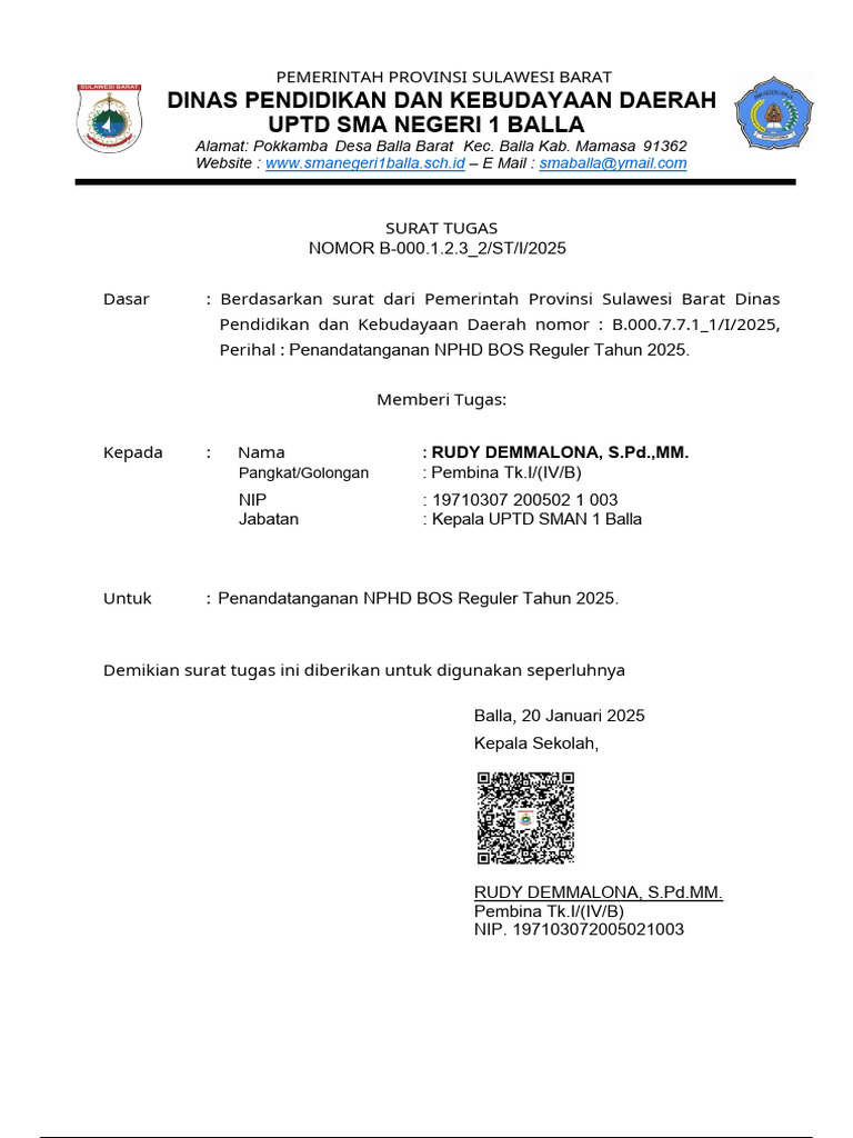 Surat Tugas Ke SMKN 1 Rangas - 080629 | PDF