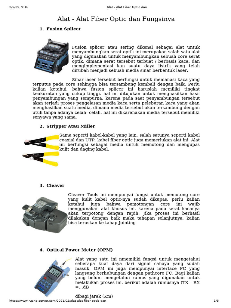 Alat dan Fungsi Fiber Optik Lengkap | PDF