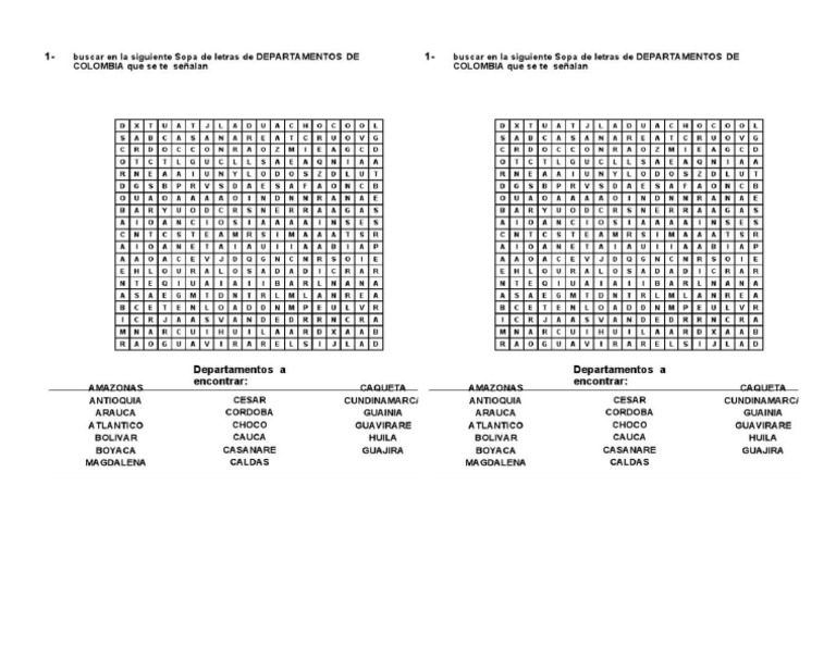 Sopa de Letras Departamentos | PDF