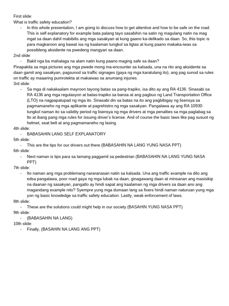 Script Traffic Safety Education | PDF