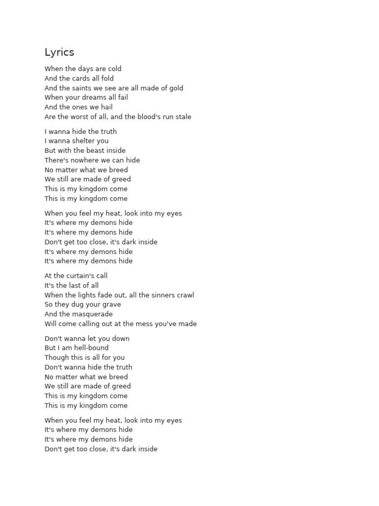 "Demons Hide: Song Lyrics Analysis" | PDF