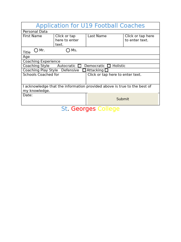 Application For U19 Football Coaches | PDF