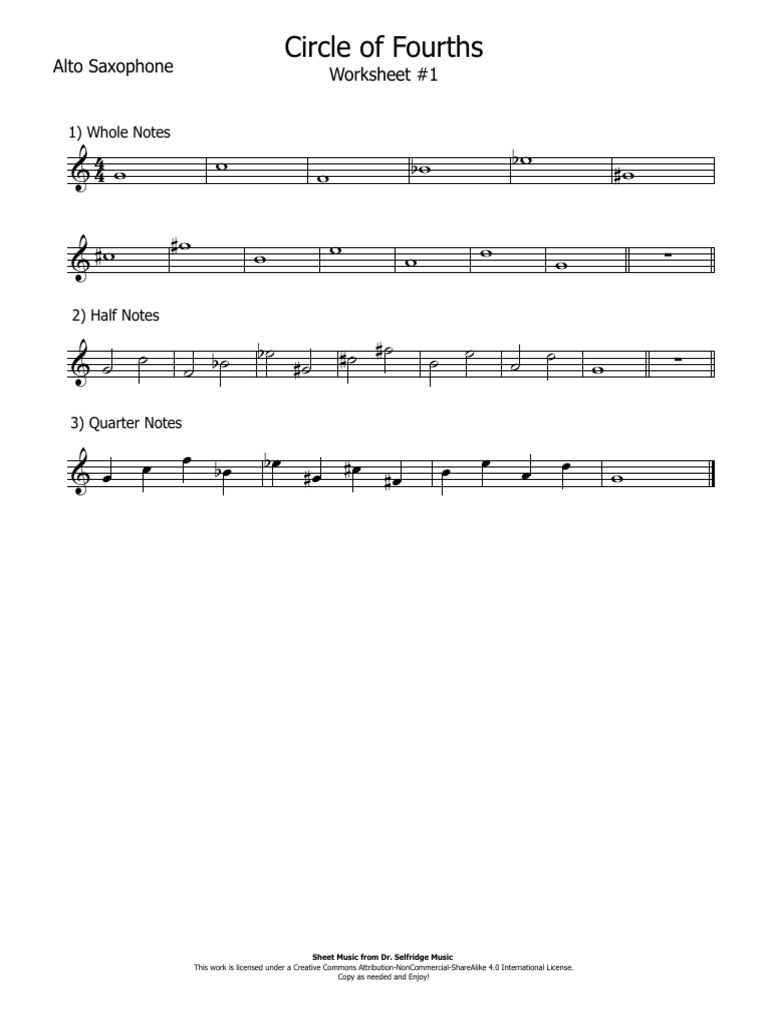 Circle of Fourths Worksheet 1 - Alto Saxophone | PDF