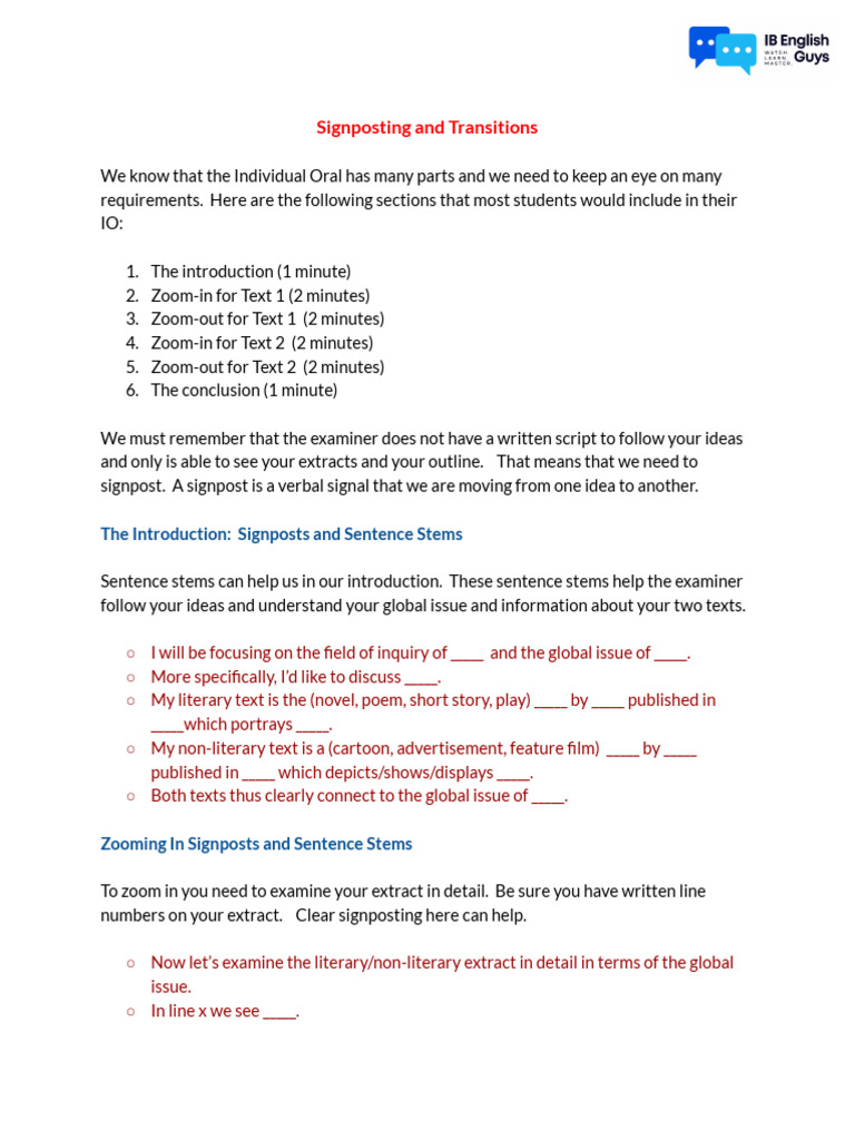 IO Master Class Signposting and Transitions | PDF