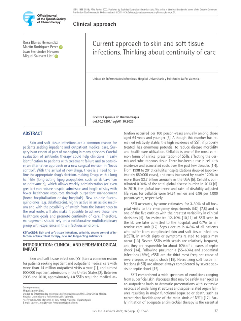 Current Approach To Skin and Soft Tissue Infections. Thinking About ...