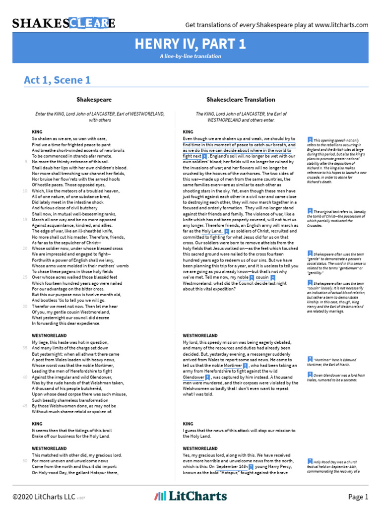 Henry IV Part 1 LitCharts Shakescleare Translation | PDF