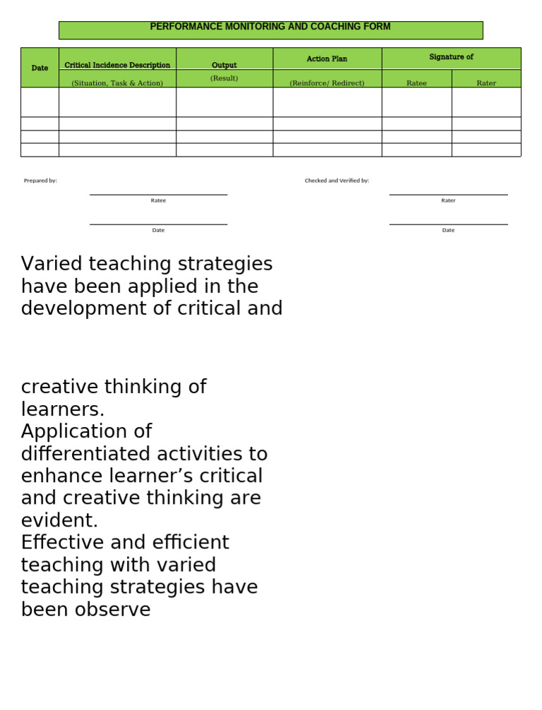 Performance Monitoring and Coaching Form - 2023 2024 Blank | PDF