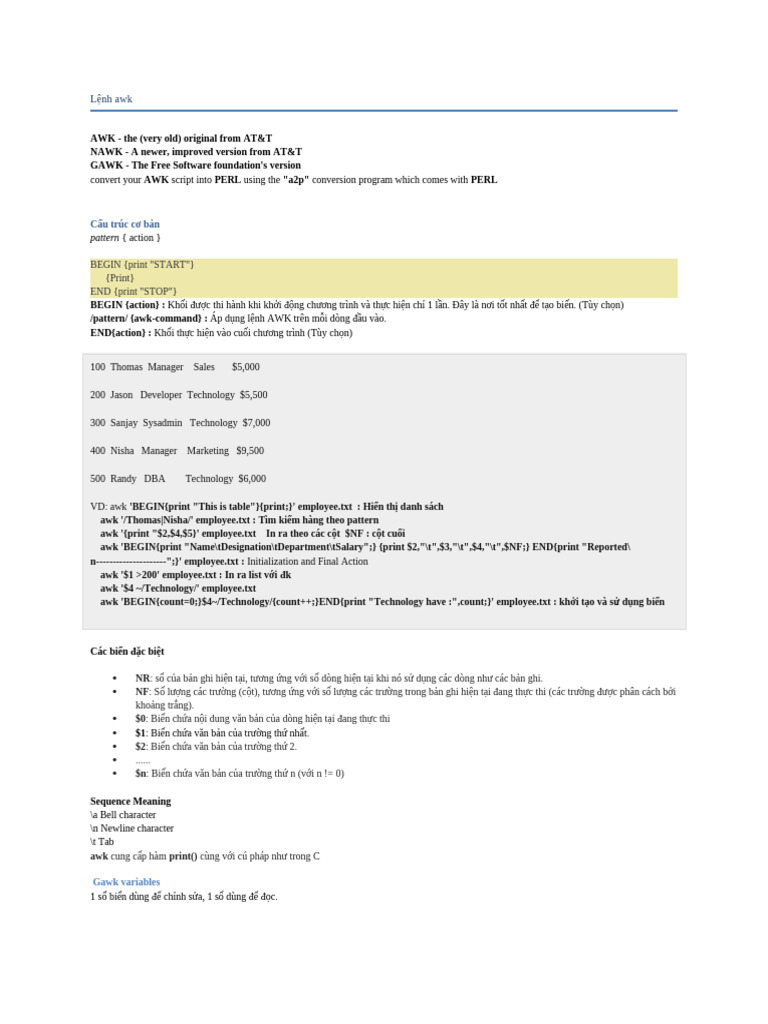 AWK - The (Very Old) Original From AT&T NAWK - A Newer, Improved Version From AT&T GAWK - The ...