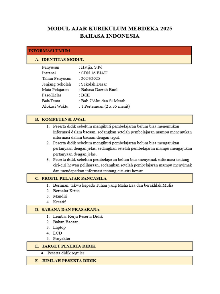 Modul Ajar Bindo - KLS 3 | PDF