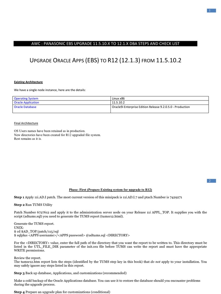 Panasonic DBA Up Gradation Plan | Download Free PDF | Oracle Database | Databases