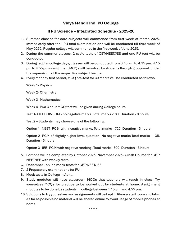 II PU 2025-26 Schedule | PDF