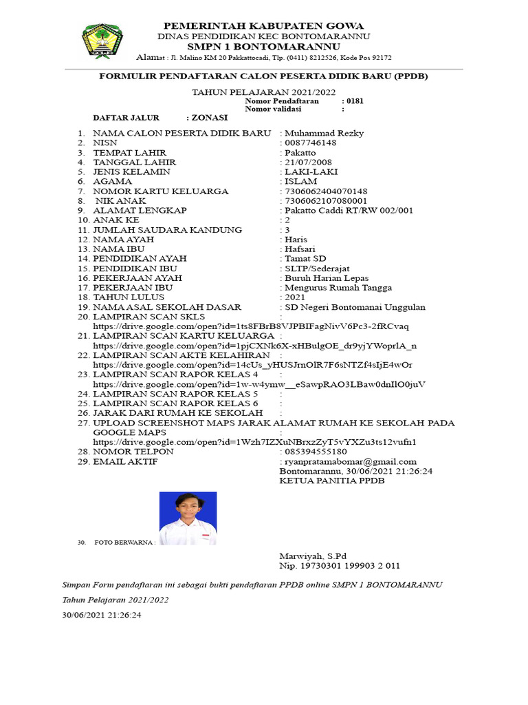 Bukti Pendaftaran Muhammad Rezky | PDF