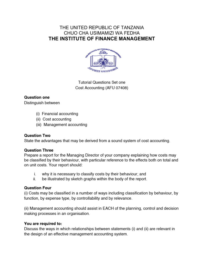 Tutorial Question Set One AFU 07408 22 | PDF