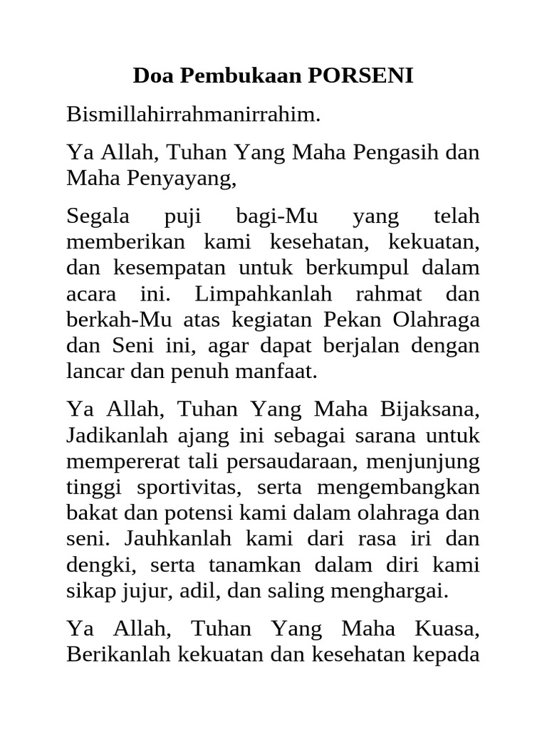 Doa Pembukaan Porseni | PDF