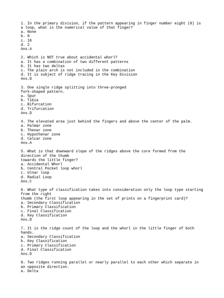 Fingerprint Classification Quiz Answers | PDF