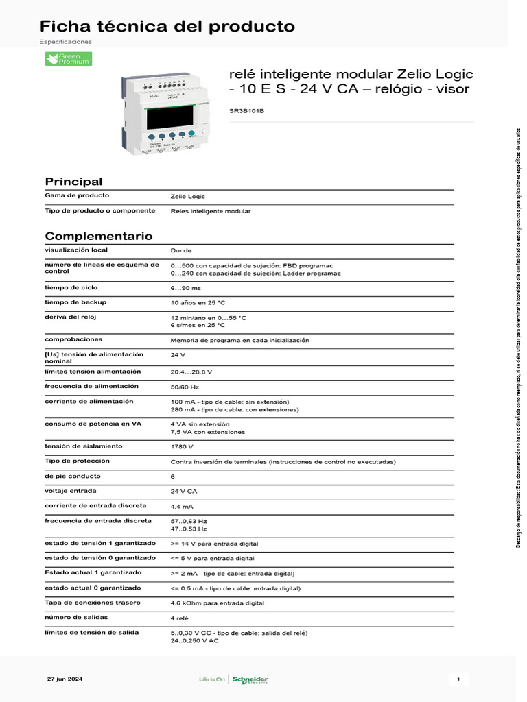 Schneider Electric - Zelio-Logic - SR3B101B | PDF | Relé