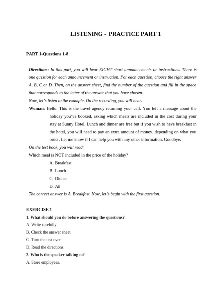 Listening Practice: English-Spanish Exercises | PDF | Meal