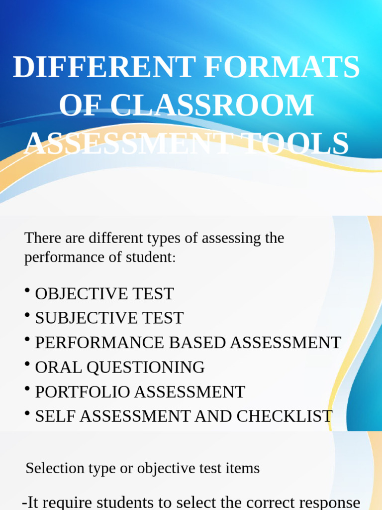 Different Formats of Classroom Assessment Tools | PDF | Multiple Choice | Educational Assessment
