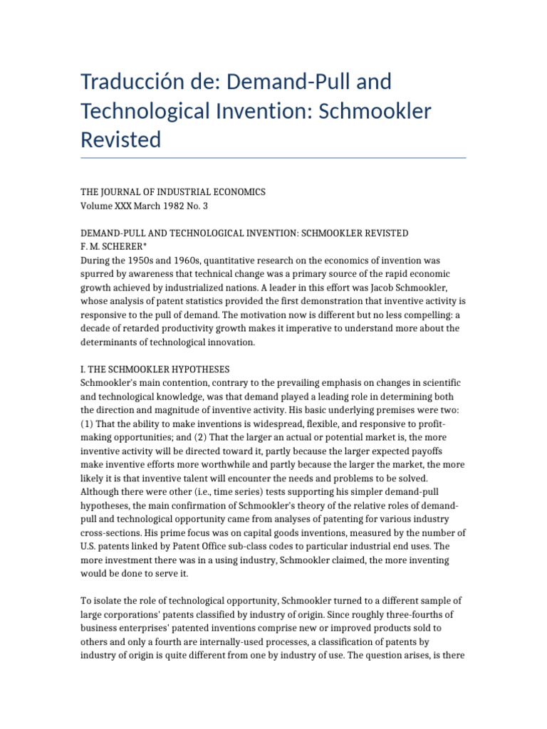 Traduccion_Demand_Pull_and_Technological_Invention_ | PDF | Patentar ...