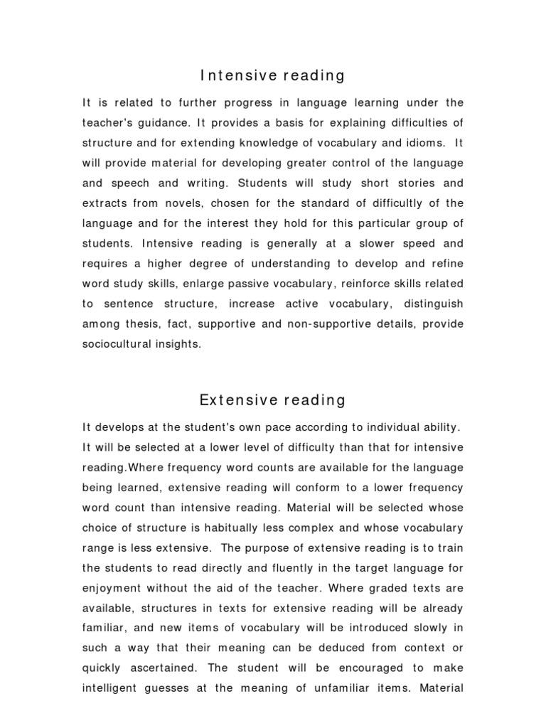 Reading - Intensive and Extensive Reading | PDF | Reading (Process ...