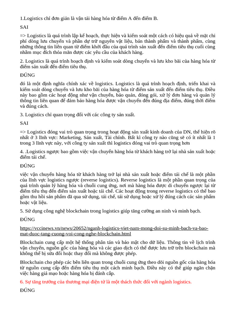 ĐÚNG SAI LOGISTICS | PDF