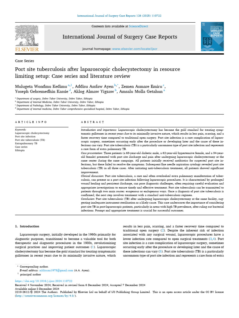 Case Series On Port Site TB Following Laparos | PDF | Tuberculosis ...