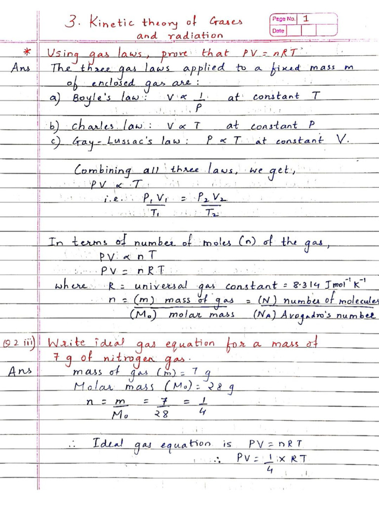 3) Kinetic Theory of Gases 12th Notes | PDF