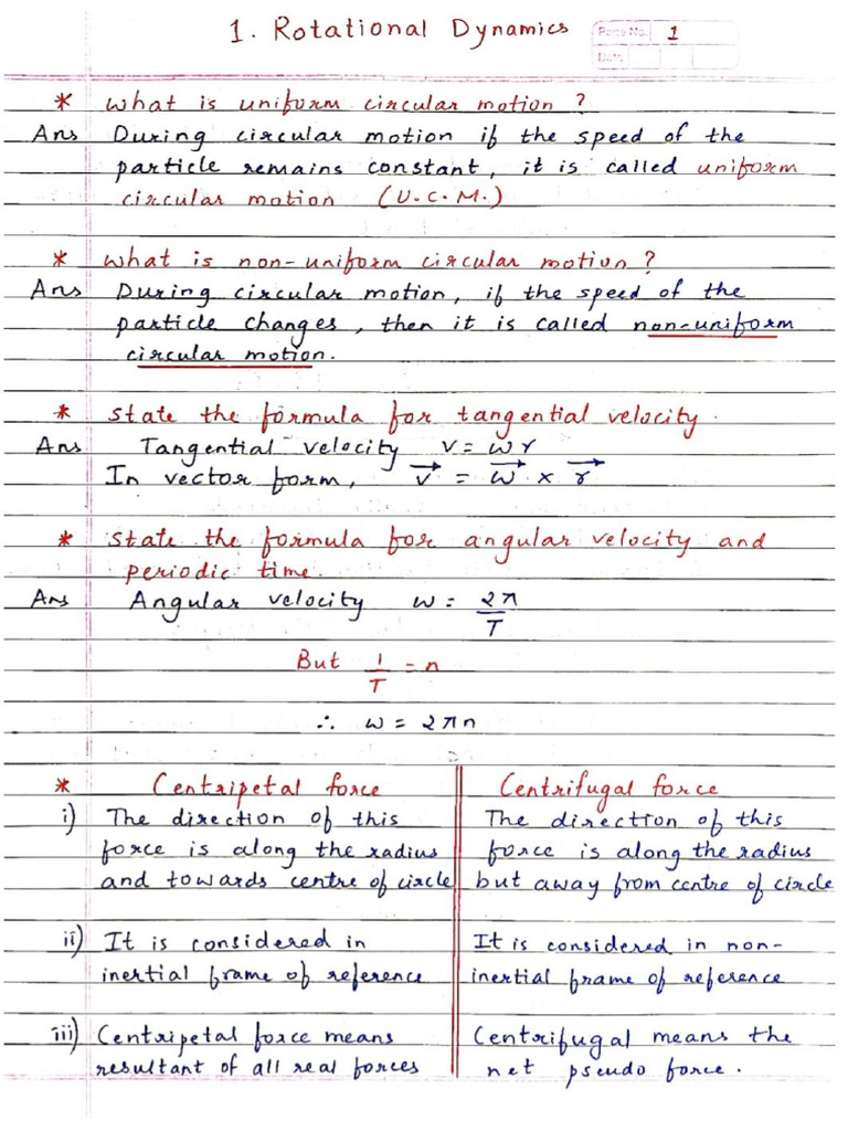 1) Rotation Dynamics 12th Notes | PDF