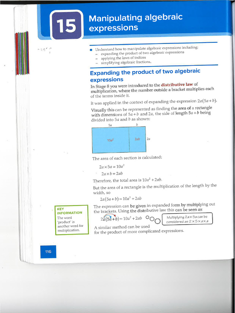 Y9 Maths - 15 Manipulating Algebraic Expressions (PG 116-124) - Done | PDF