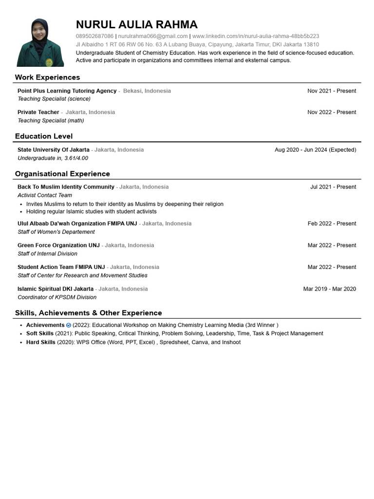 CV Nurul Aulia Rahma | PDF