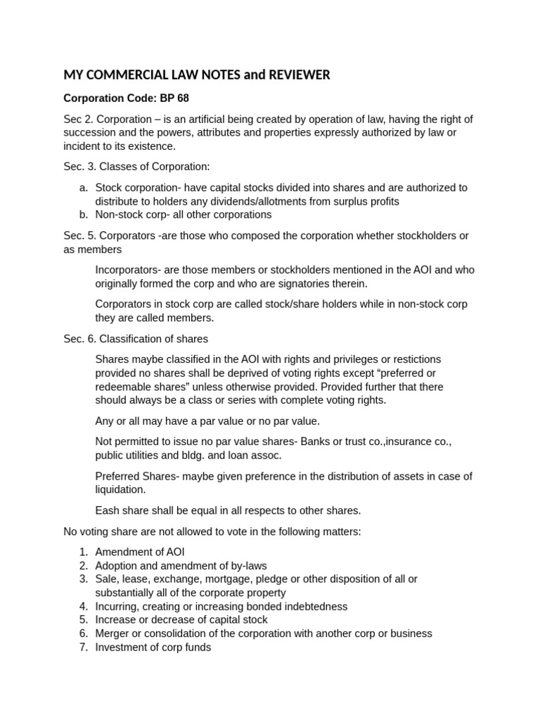 Commercial Law Notes and Review Guide | PDF | Securities (Finance ...