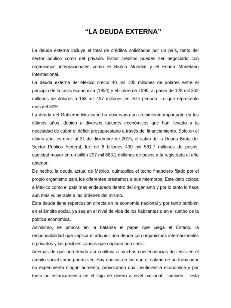 Impacto de la Deuda Externa en México | PDF | Deuda | Economias