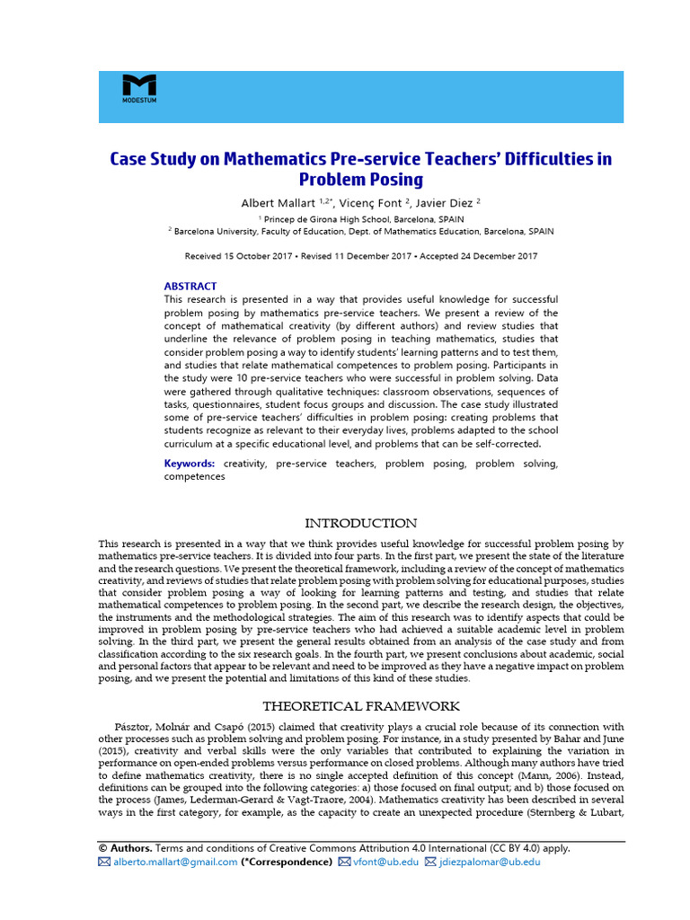 Challenges in Math Problem Posing | PDF | Creativity | Area