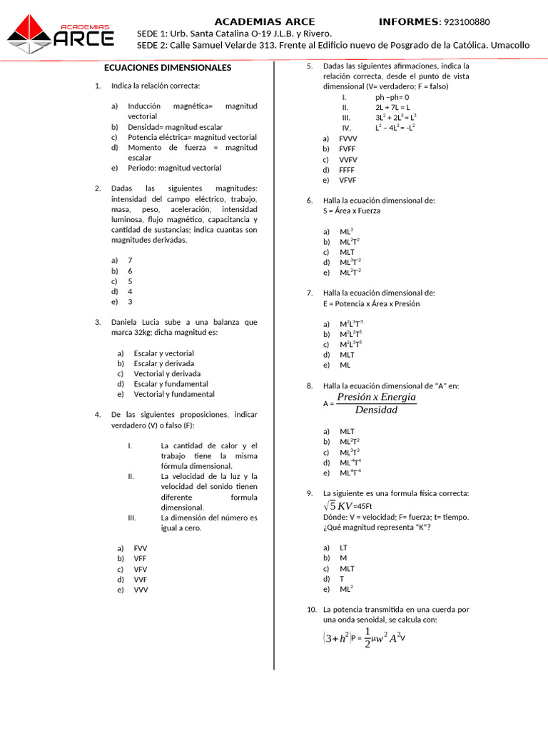 Ecuaciones Dimensionales | PDF | Metrología | Fenomeno fisico