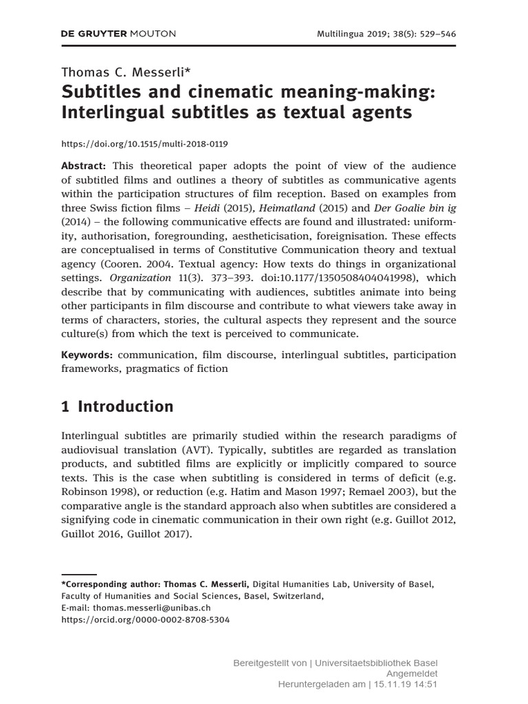 Subtitles as Communicative Agents in Film | PDF | Translations | German ...