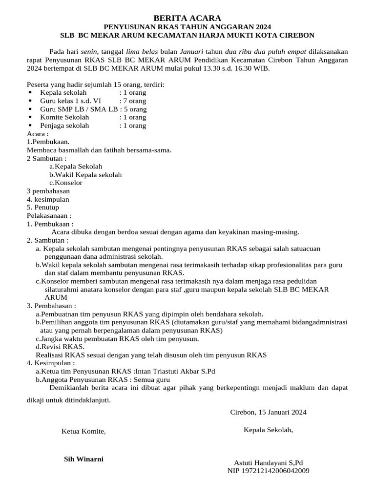 Berita Acara Rkas 2024 | PDF
