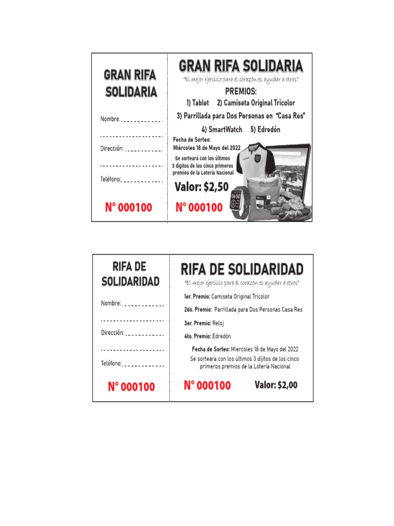 Ejemplos Rifa | PDF